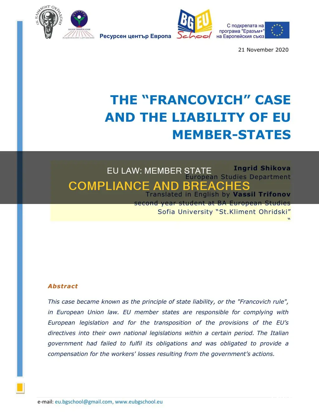 Eu Law: Member State Compliance And Breaches | LawShun